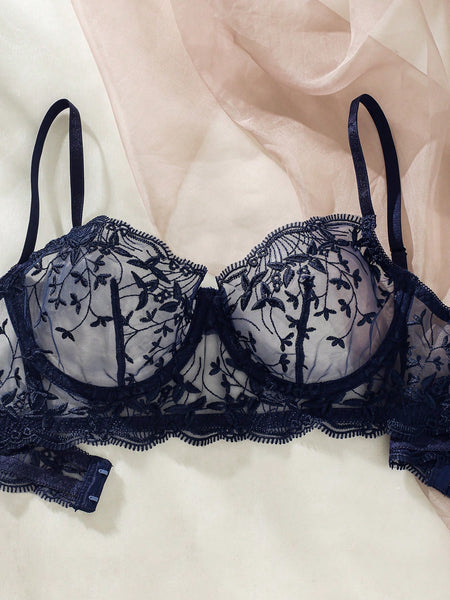 SHEIN Floral Embroidery Mesh Underwire Lingerie Set – OneHub