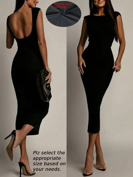 SHEIN New Women's Solid Color Fashionable Backless Fitted Bodycon Dres ...