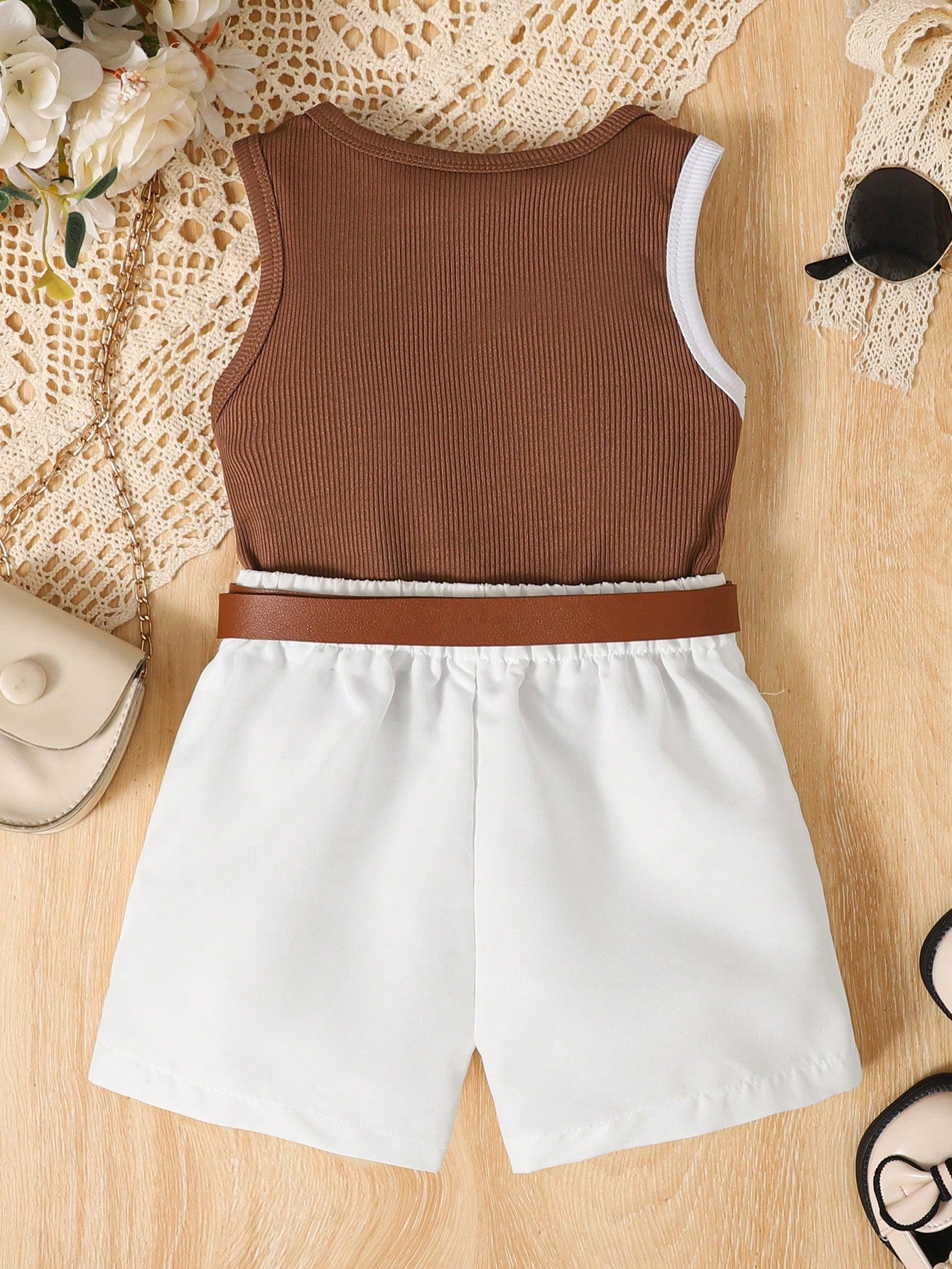 SHEIN 2pcs Baby Girls Fashionable Color Block Sleeveless Top And Solid ...
